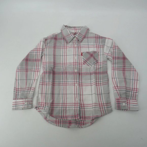 Levi's | Shirts & Tops | Levis Girls Button Up Pink Gray Flannel Shirt ...
